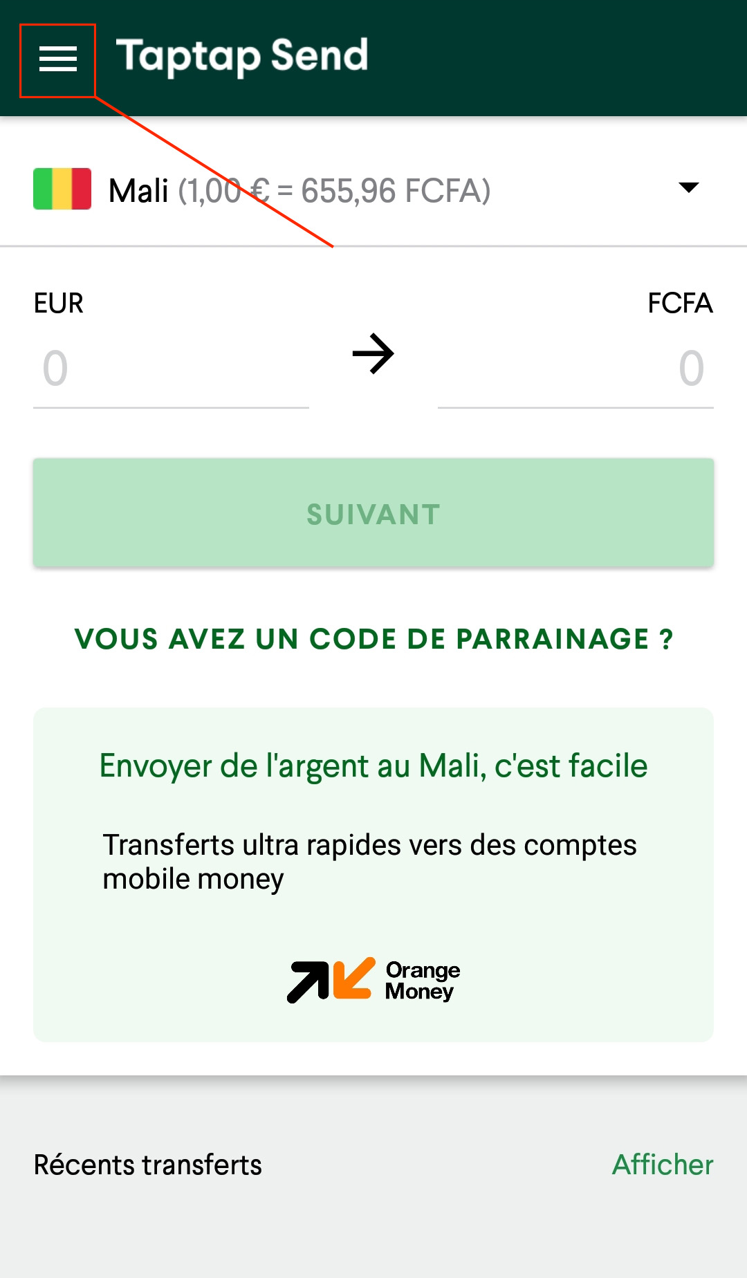 Code promo Taptap send - Sortir à Bamako